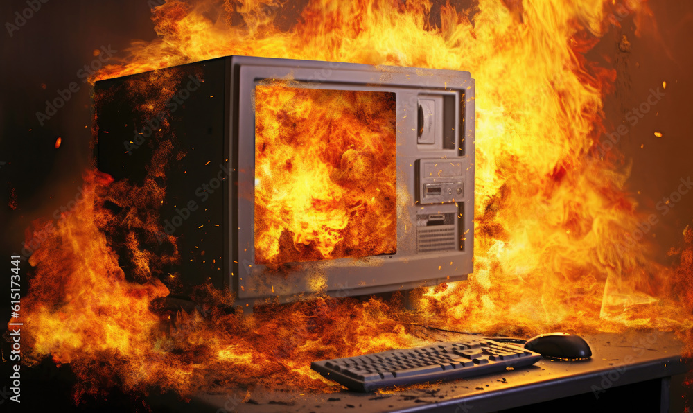 a burning system unit from a computer from a short circuit and a power ...