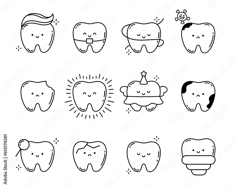 Collection of teeth. Set of different teeth characters. The concept of ...