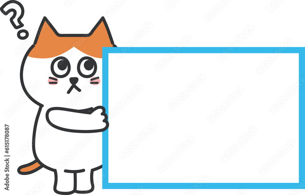 Cartoon orange tabby cat asking some questions with a white board ...