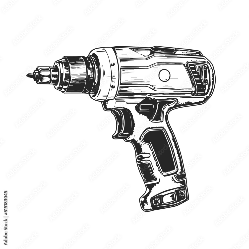 impact driver vector drawing. Isolated hand drawn, engraved style ...