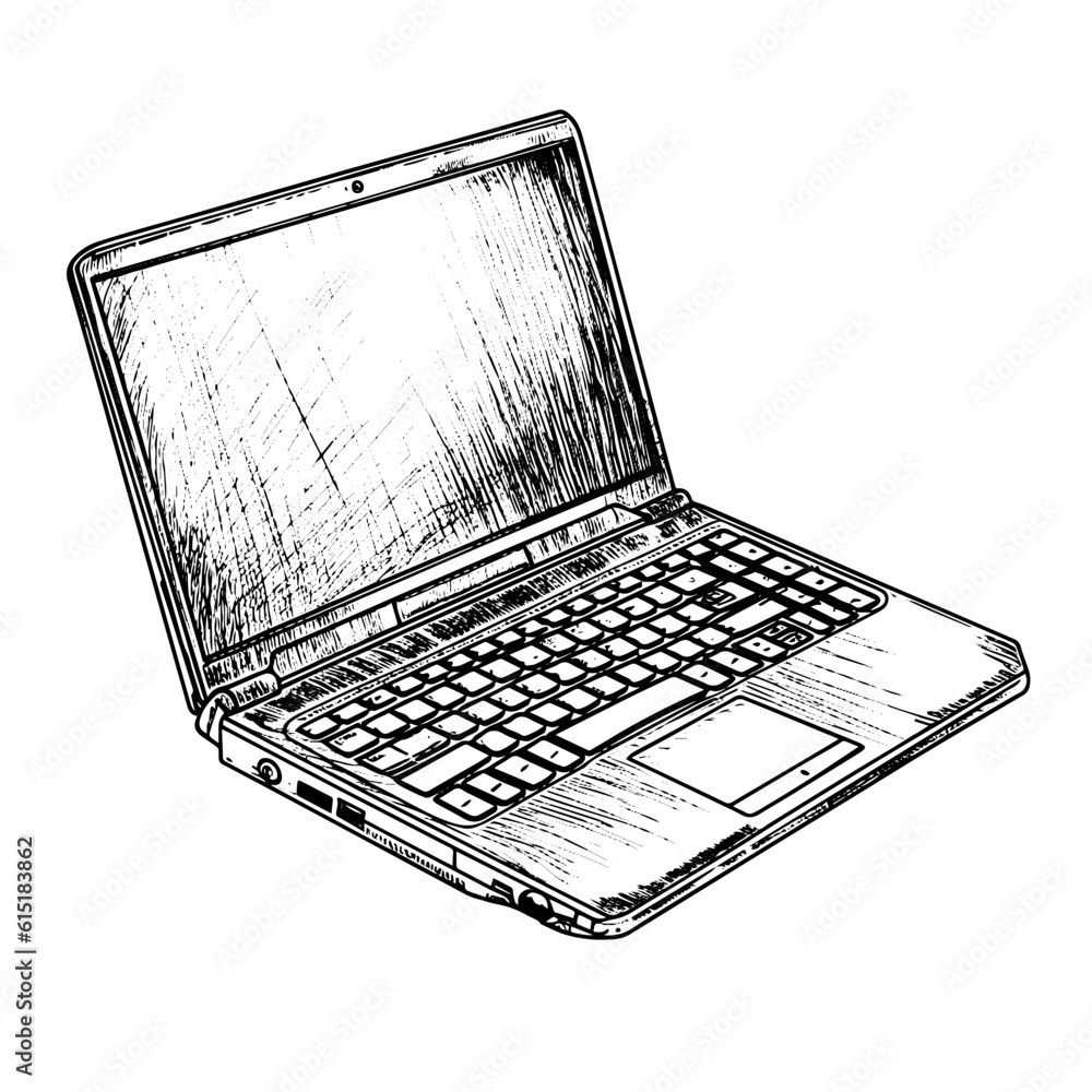 laptop vector drawing. Isolated hand drawn, engraved style illustration ...