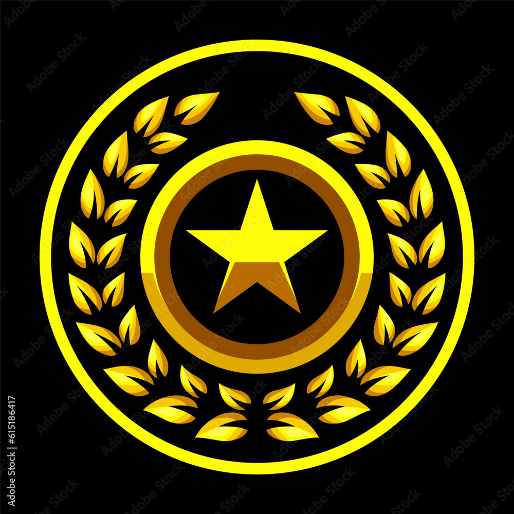 Gold star and golden laurel wreath. Military rank icon, game ...