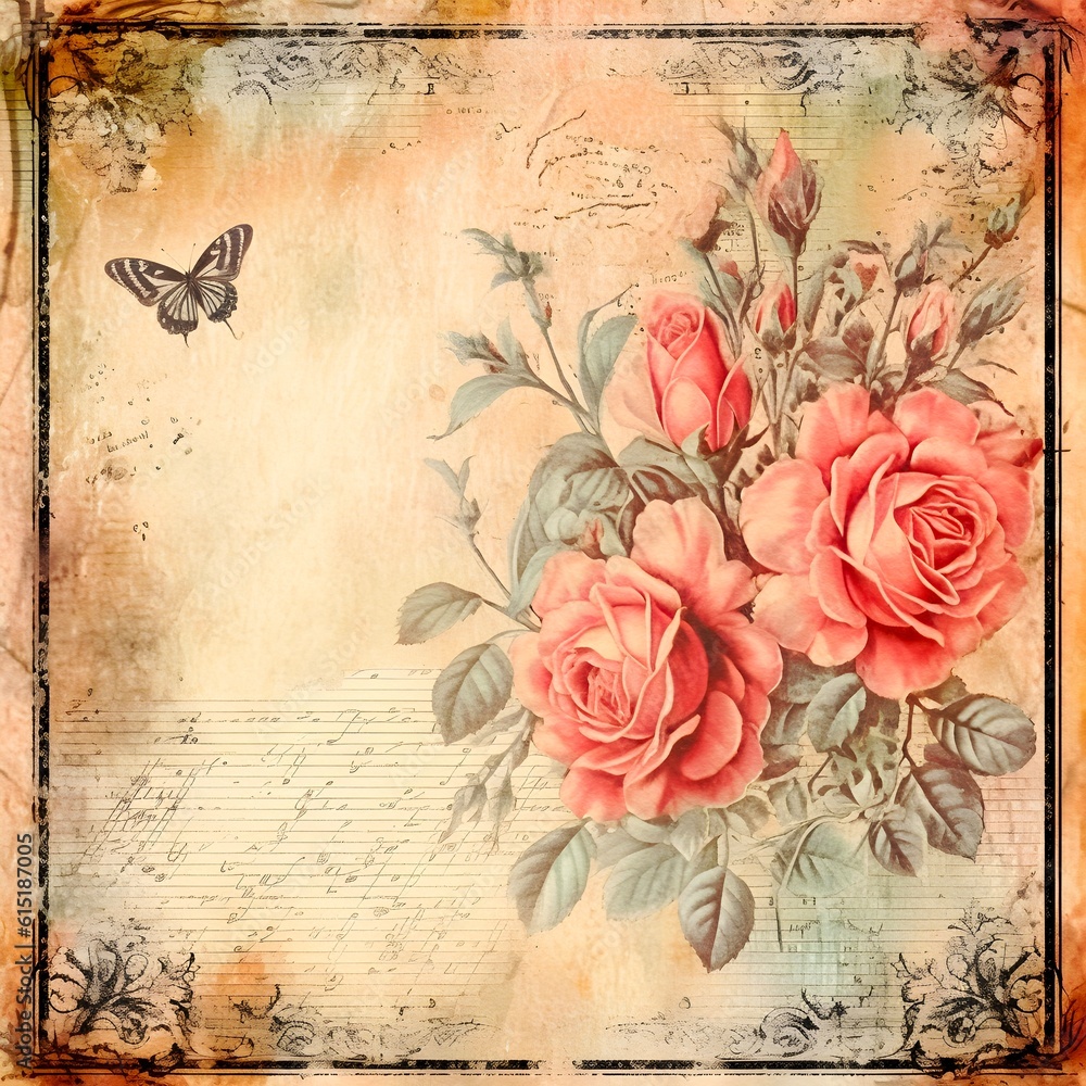 Vintage rose paper background, created with Generative AI technology ...