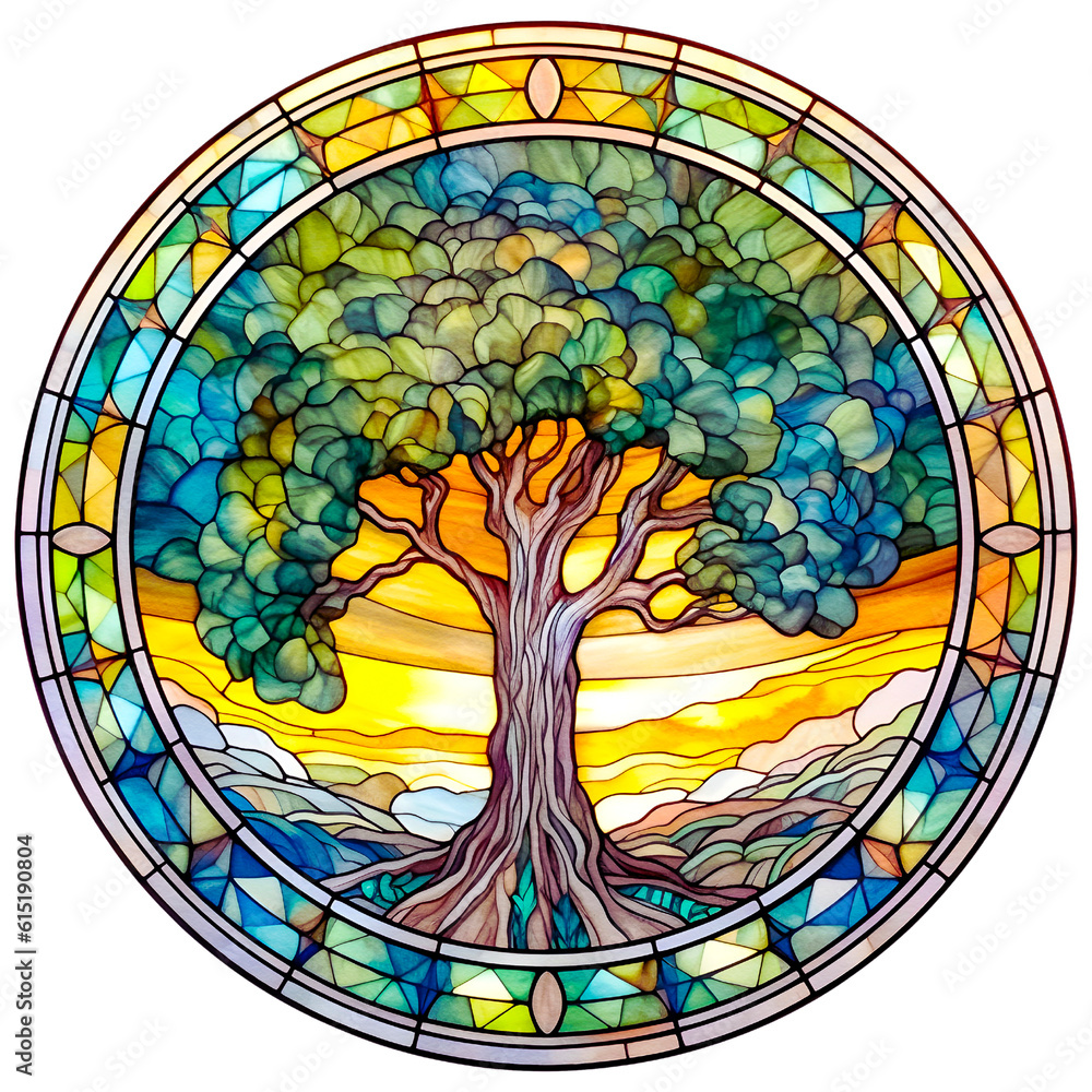 Stained glass acacia tree sublimation clipart with transparent ...