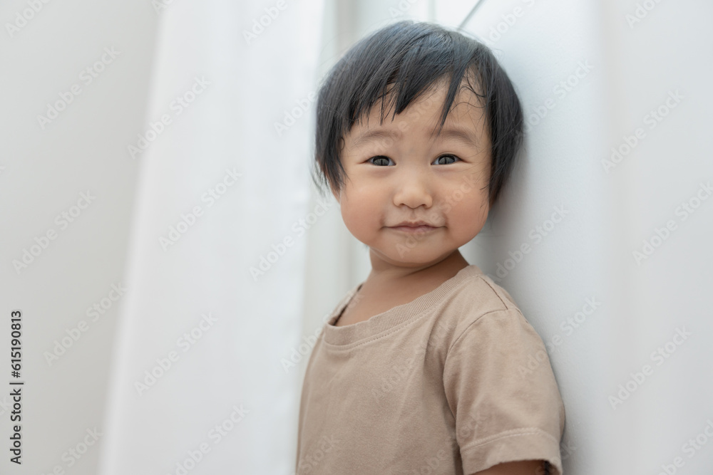little asian children kid girl covering his eyes with hands, playing ...