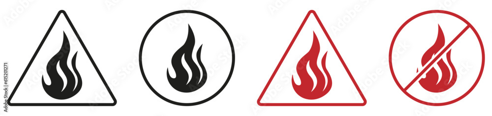 No fire icon set. Fire prohibition signs. Vector illustration isolated ...