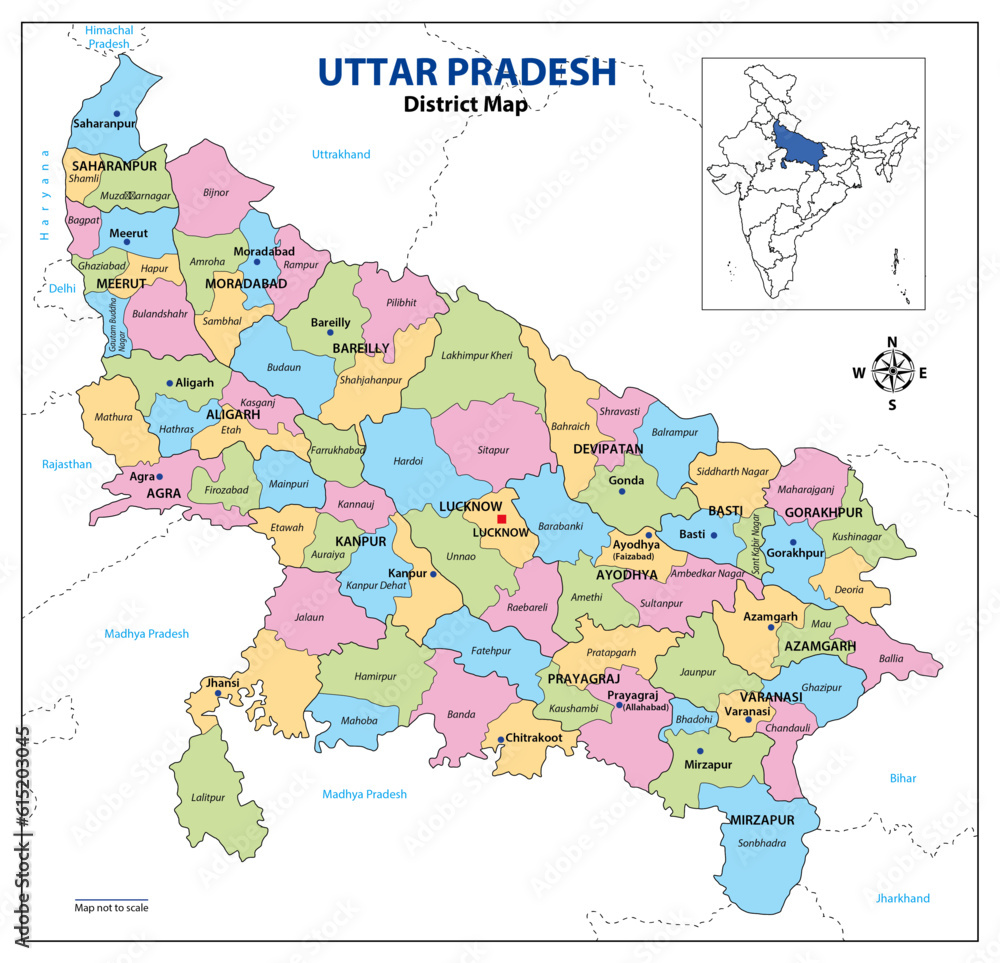 Uttar Pradesh District Map, colored Stock Vector | Adobe Stock