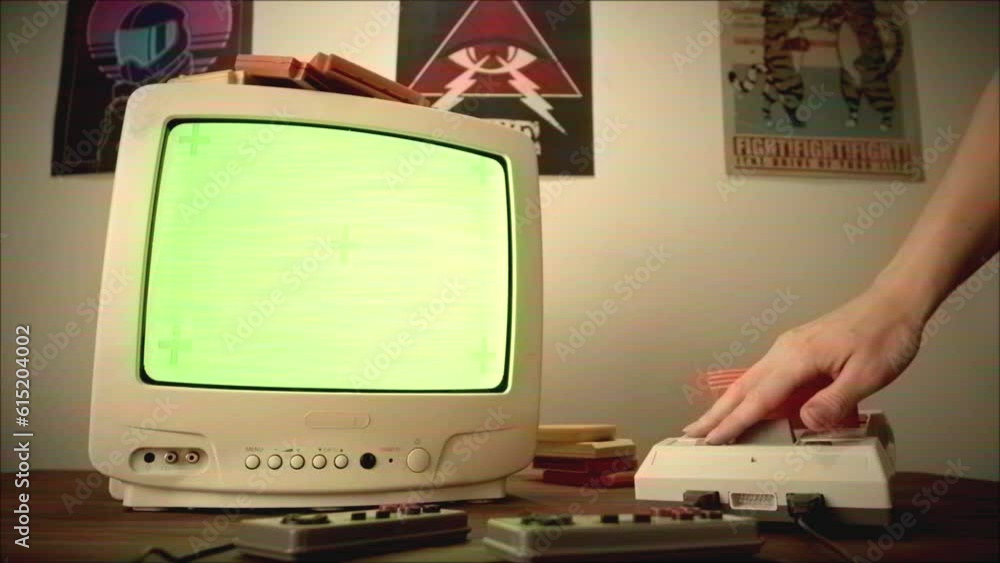 Vintage tv chroma key green screen with Old TV Game Console with ROM ...