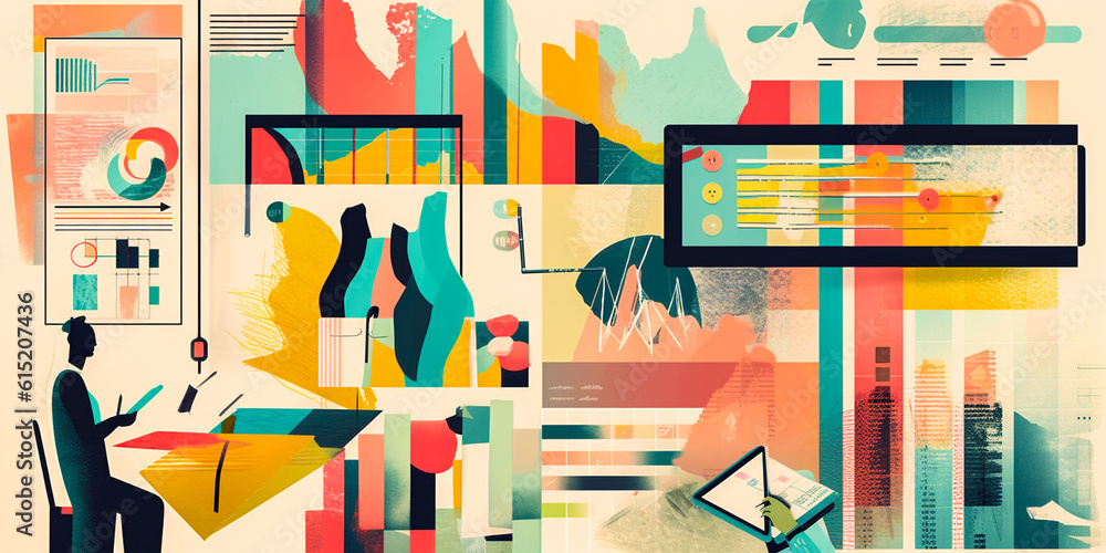 An artistic collage that combines elements of planning and analytics ...