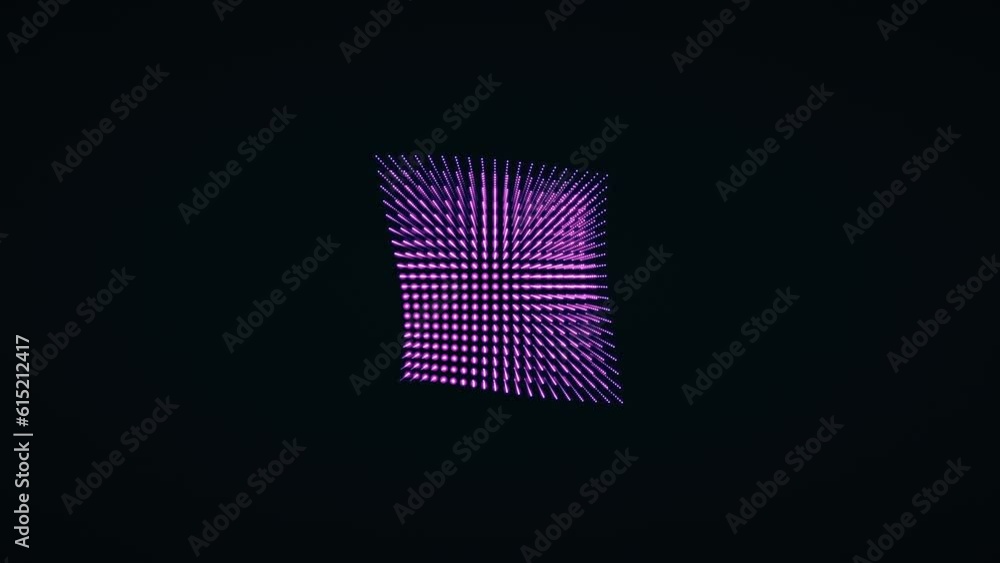 3D futuristic animation metamorphose of amorphous cube shape from dots ...