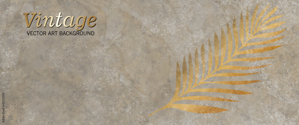Old paper background with gold palm leaf. Hand drawn aged poster for ...