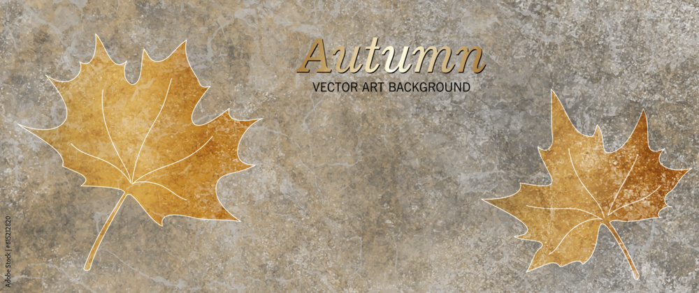 Autumn background with old paper and with gold maple leaves. Hand drawn ...