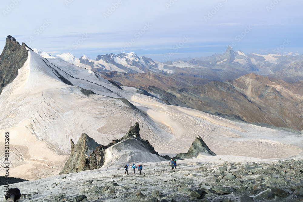 Panorama view with mountain Rimpfischhorn, mountain massif Monte Rosa ...