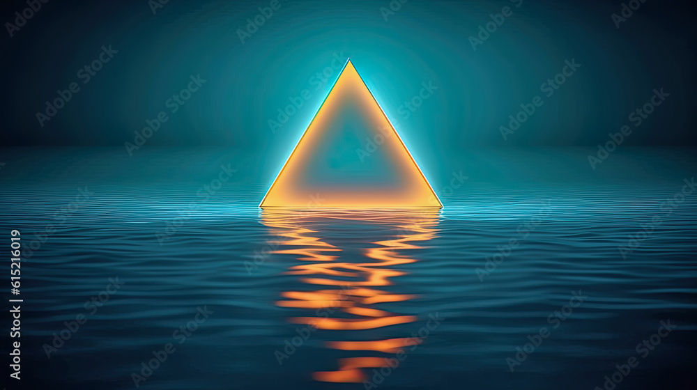 generative ai illustration of an orange neon colored swimming triangle ...