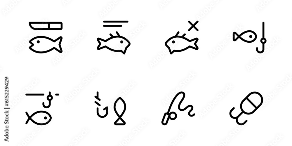 Fishing icon, vector set design with Editable Stroke. Line, Solid, Flat ...