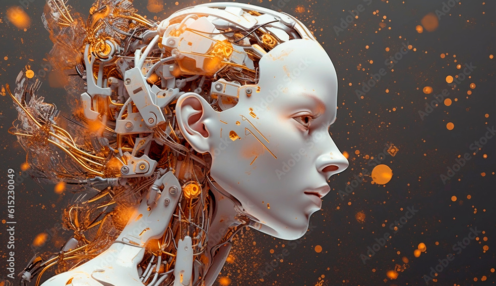 Robot woman produced by artificial intelligence. Intelligent brain of ...