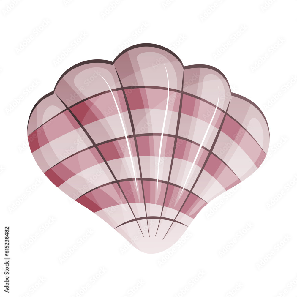 Вeautiful sea shell malusk. The river shell looks like fan. Flat vector ...