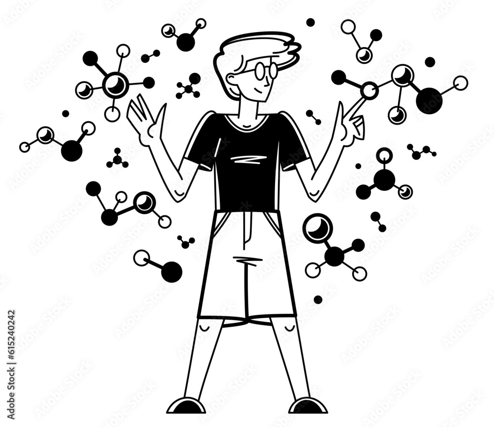 Chemical experiment and research, scientist working with some molecules ...