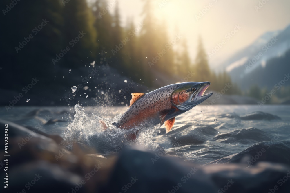 Salmon in fresh stream created with Generative AI Technology, ai ...