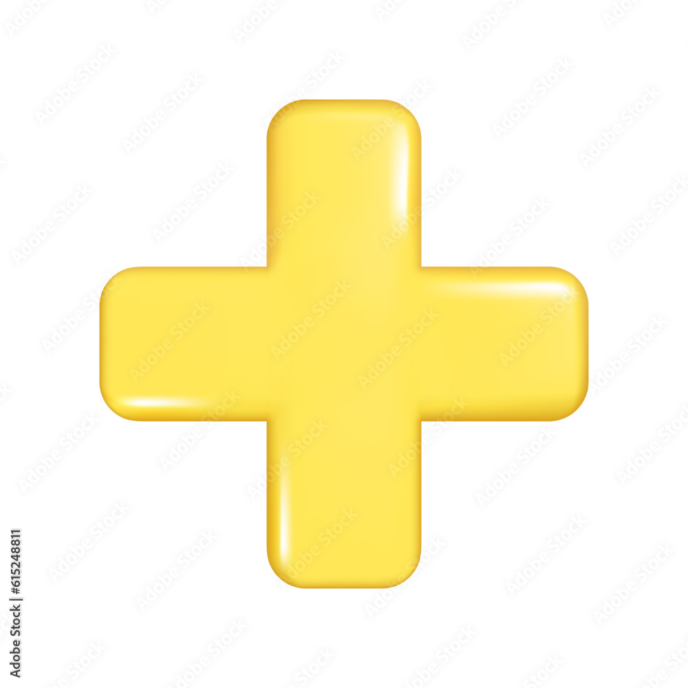 Realistic 3d yellow plus sign. Decorative arithmetic 3d element ...