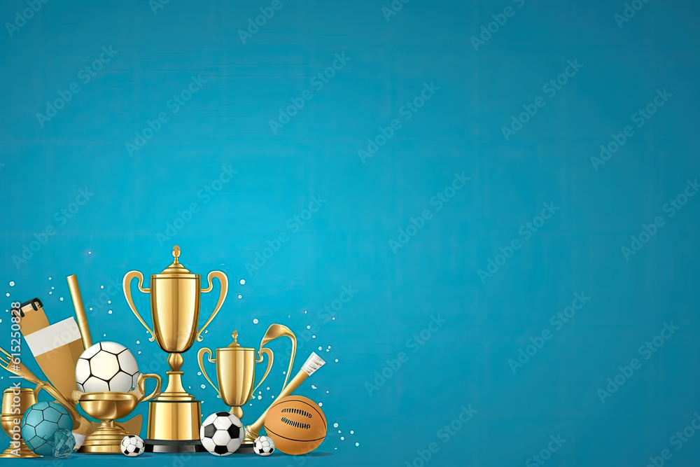 Sports event invitation banner with blue background, sports icons ...