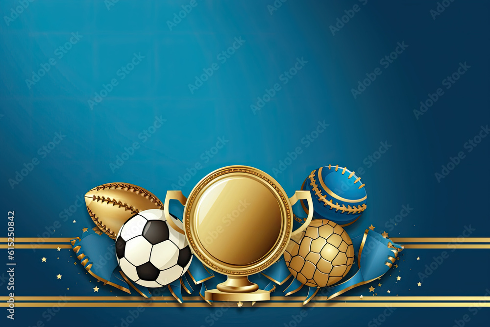 Sports event invitation banner with blue background, sports icons ...