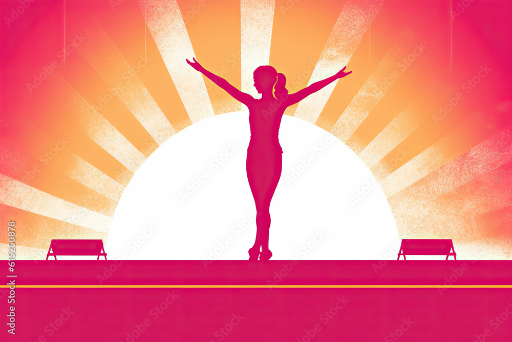 Gymnastics competition invitation banner with gym background, balance ...