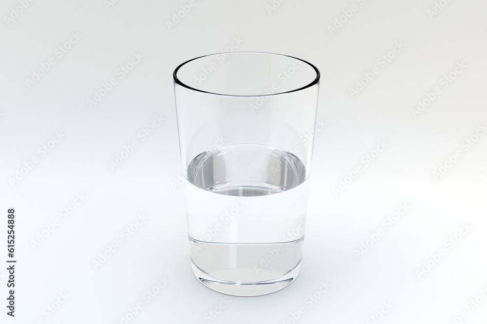 Half a glass of water on white background. Illustration of the concept ...