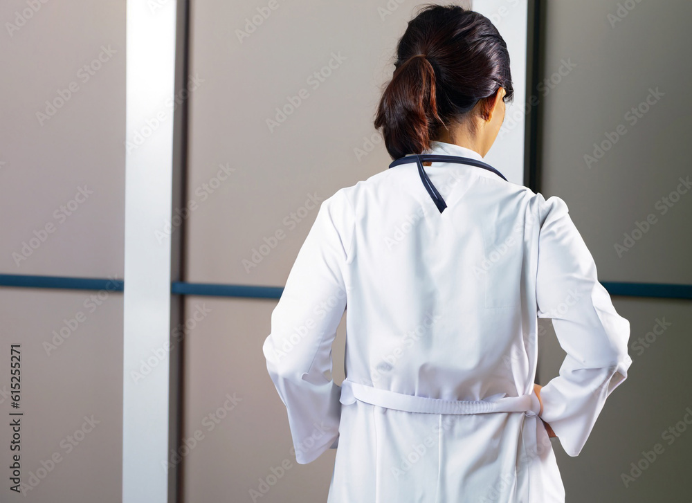 Back view of the doctor walks away with disappointment and exhausting ...