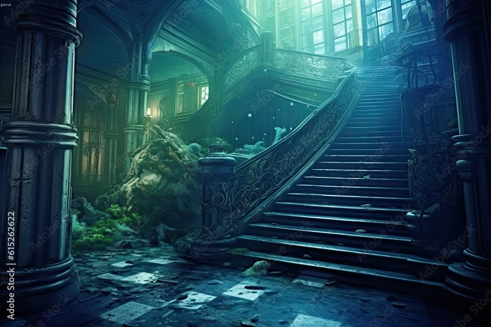 A haunting and somber interior of the Titanic shipwreck, where time ...