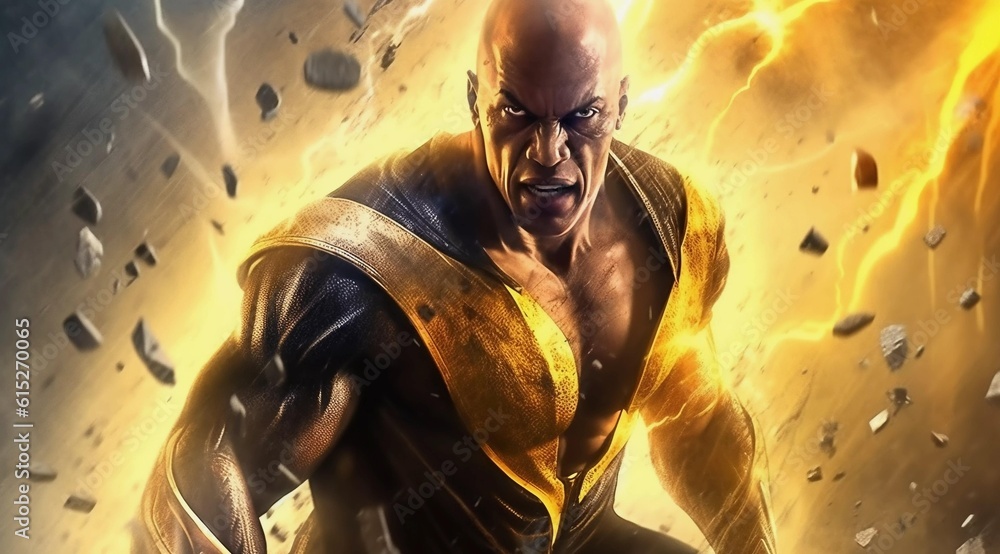 Strong black superhero wrestler with muscular build, energy burst ...