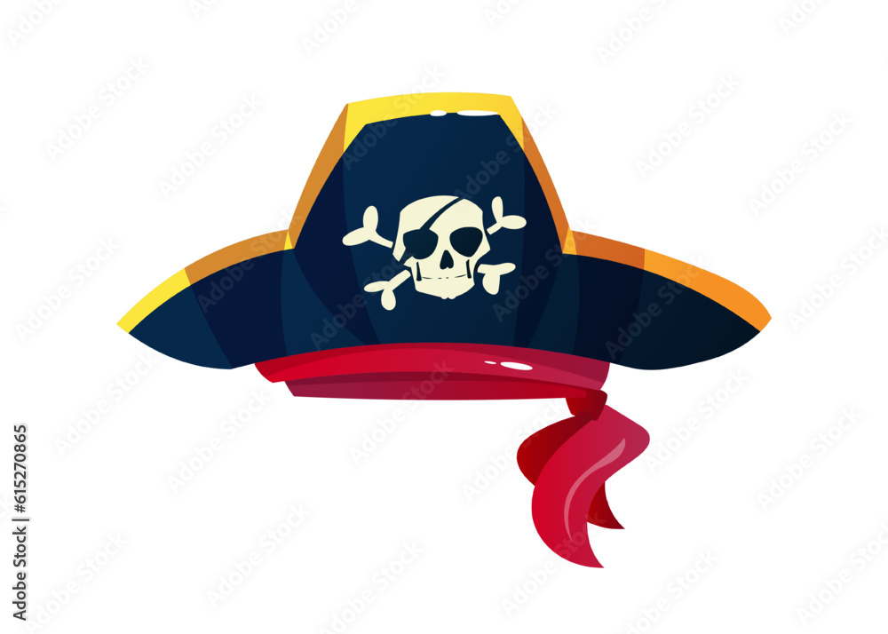 Pirate color icon. Captain hat with skull and crossbones. Robber cap ...