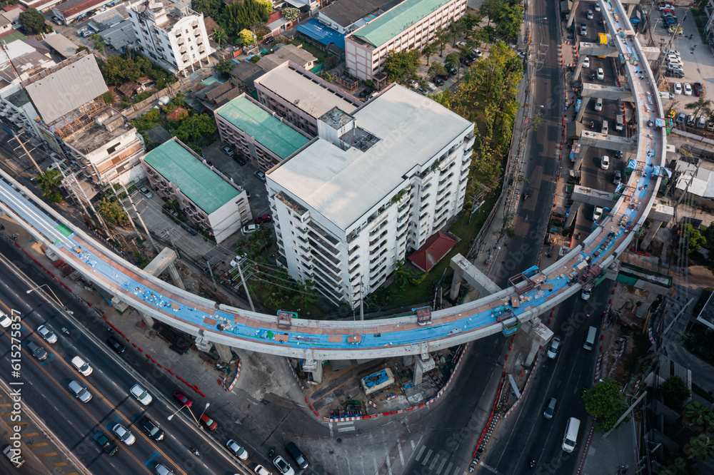 Bangkok urban Mass Transit Project (Pink Line Monorail). Aerial top ...