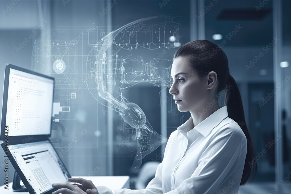 Woman Professional Scientist in Lab Designing Artificial Intelligence ...