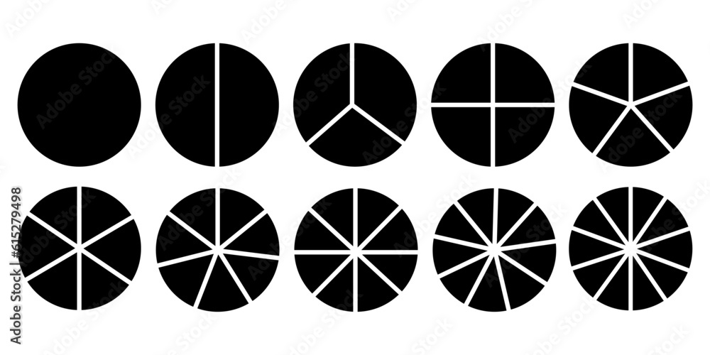 Circle segments set. Various number of sectors divide the circle on ...