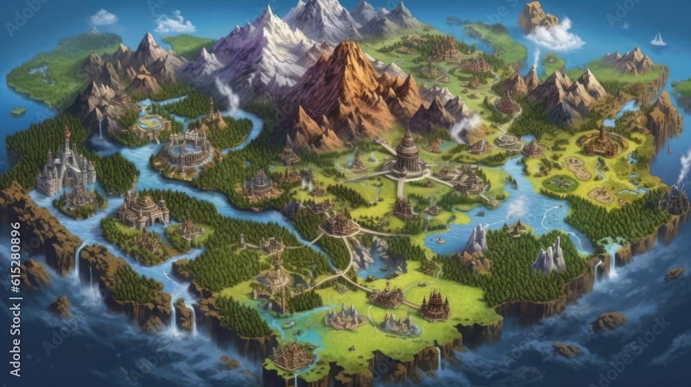 RPG Game World Map Stock Illustration | Adobe Stock
