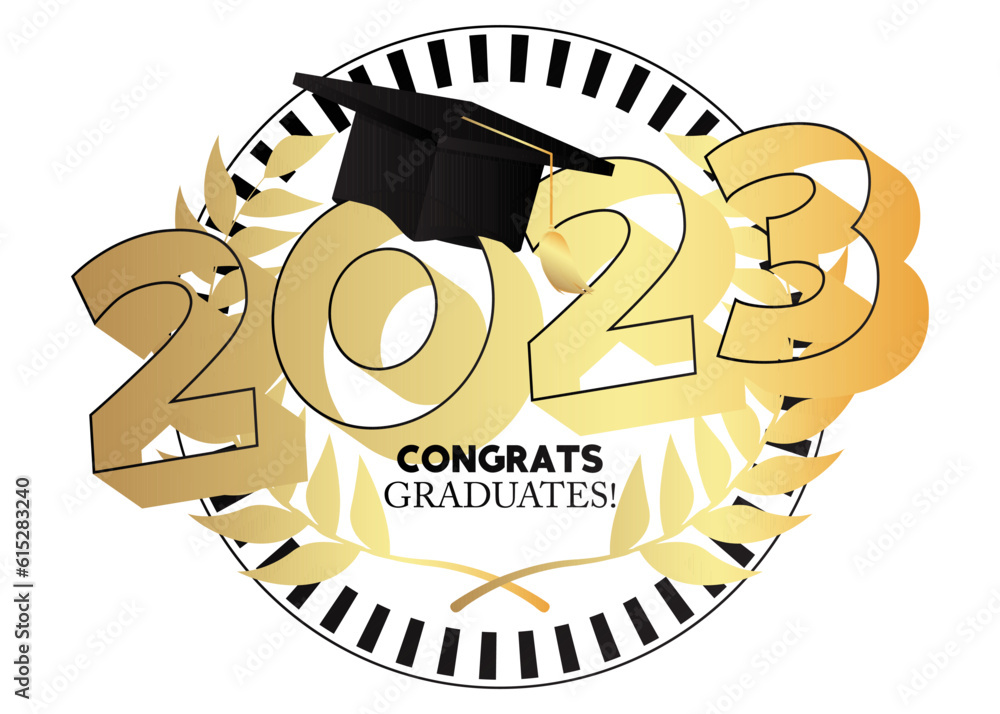 Graduation black and gold vector design. Class of 2023, golden high ...