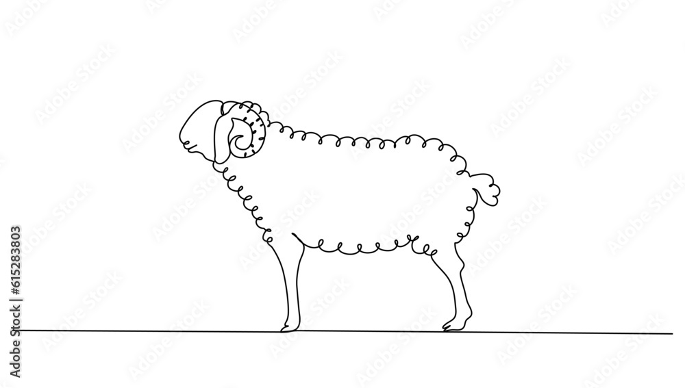 Continuous line art or One Line a sheep drawing for vector illustration ...