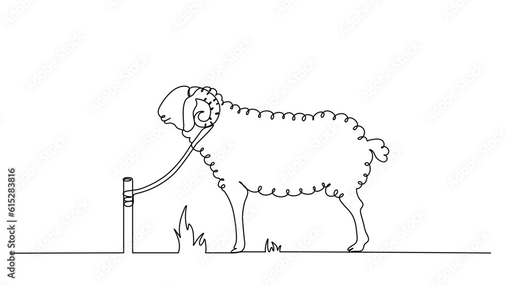 Continuous line art or One Line a sheep drawing for vector illustration ...