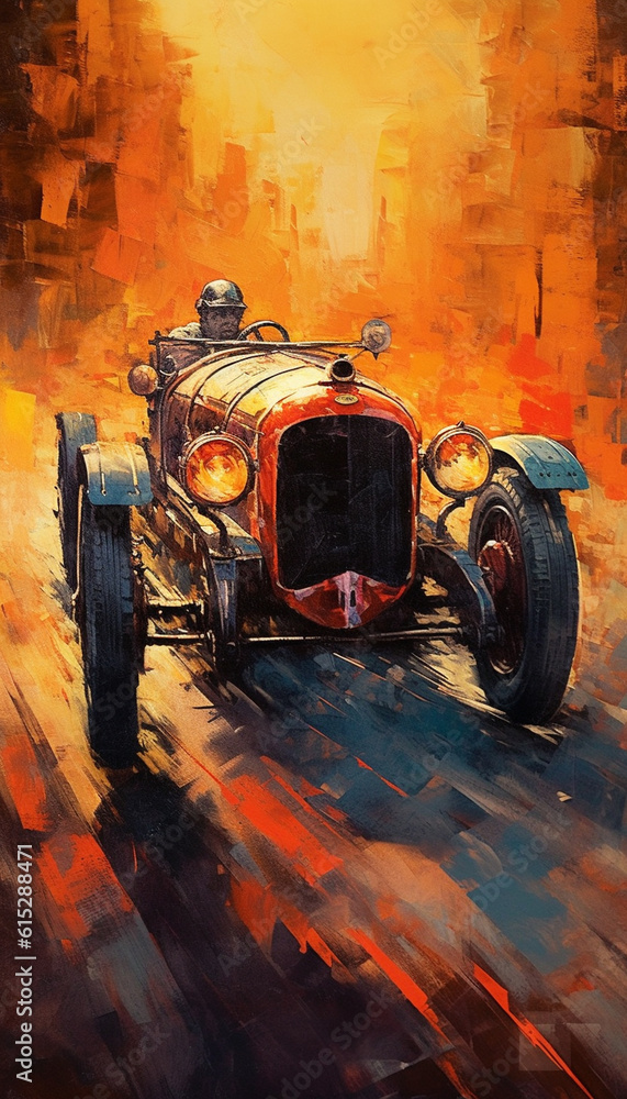 Generative AI Vintage car. Hand drawn illustration. Oil painting on ...