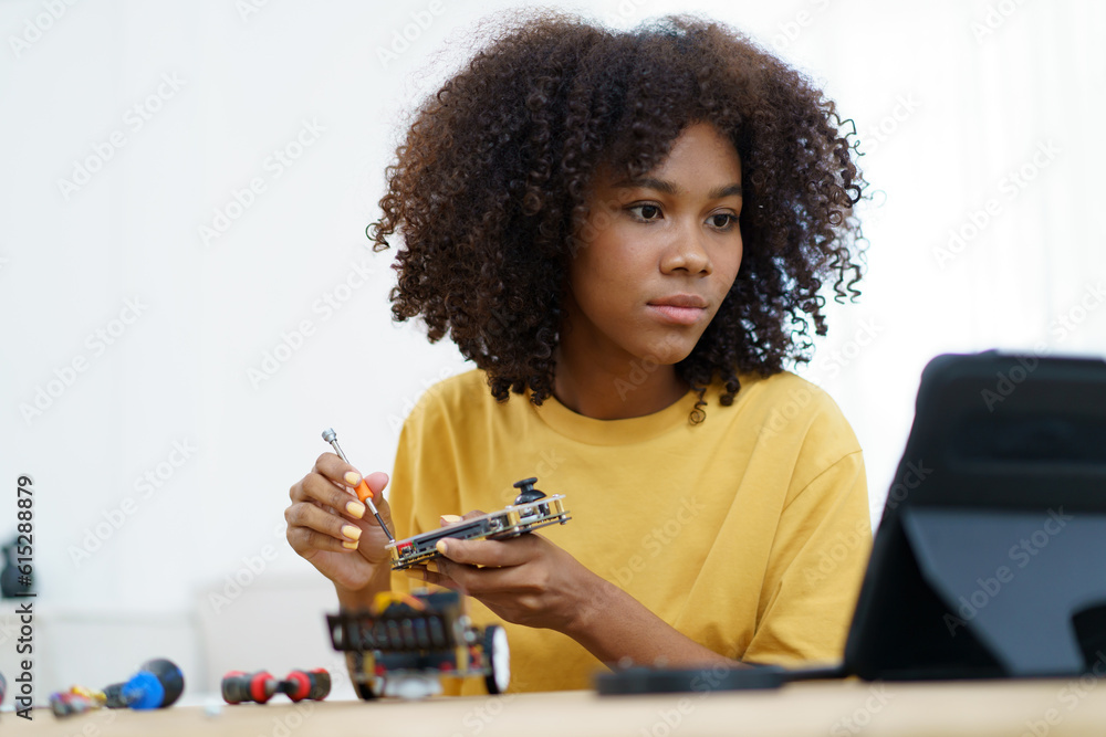 Happy cheerful American - African black ethnicity female university ...