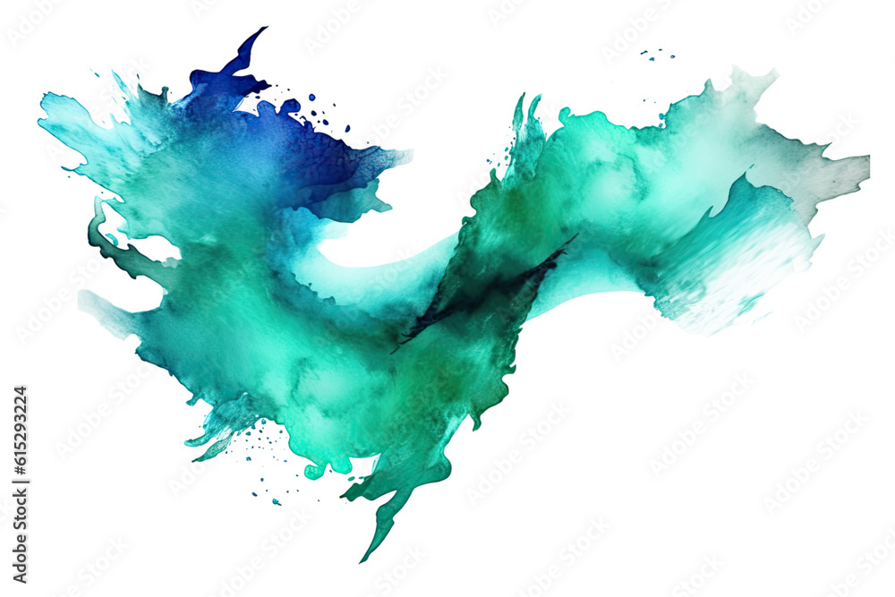 emerald and sky blue swashes, watercolor paint abstract border frame ...