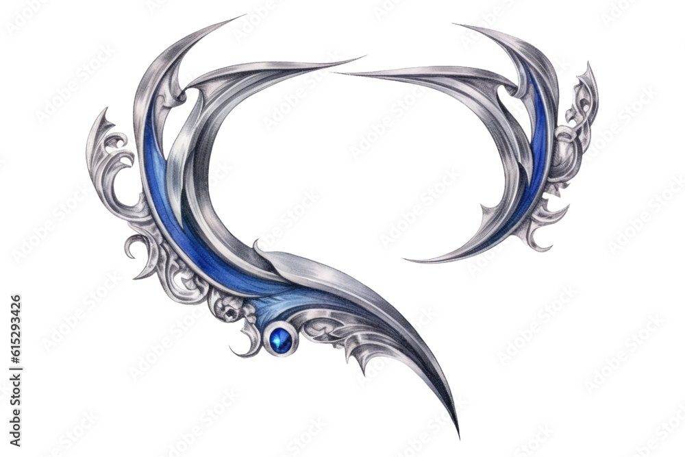 sapphire and silver swashes, watercolor paint abstract border frame for ...