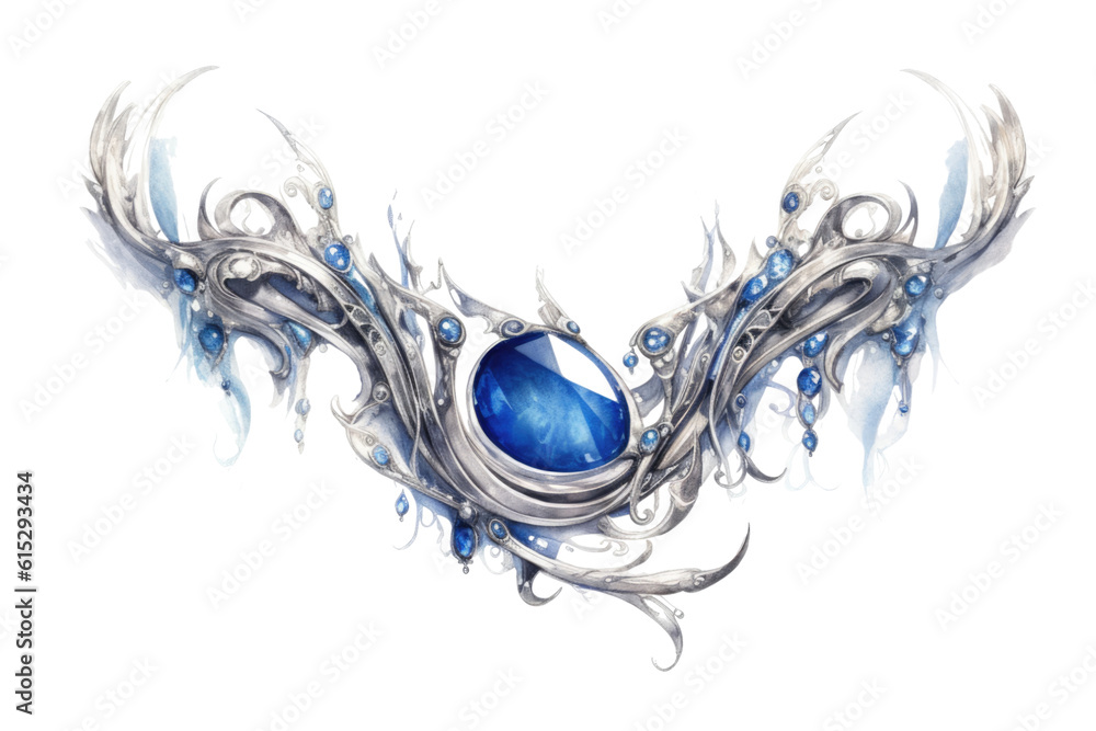 sapphire and silver swashes, watercolor paint abstract border frame for ...