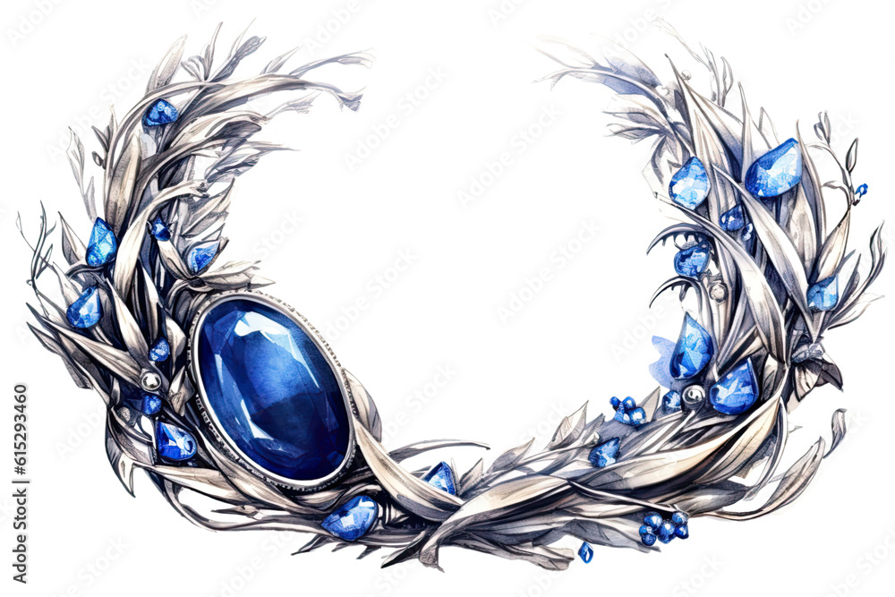 sapphire and silver swashes, watercolor paint abstract border frame for ...