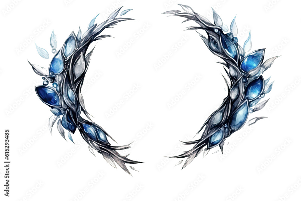 sapphire and silver swashes, watercolor paint abstract border frame for ...