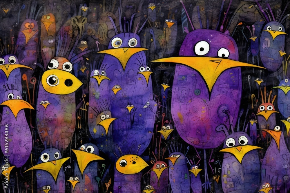 Funny background with friendly cartoon style birds Stock Illustration ...