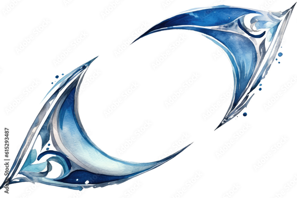 sapphire and silver swashes, watercolor paint abstract border frame for ...