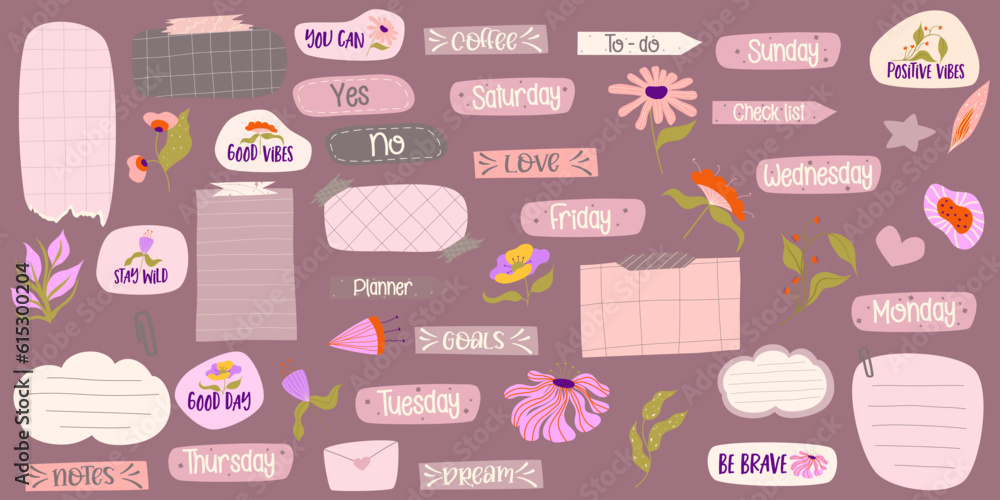 Sticker Planner various paper notes. Aesthetic sticker note with text ...