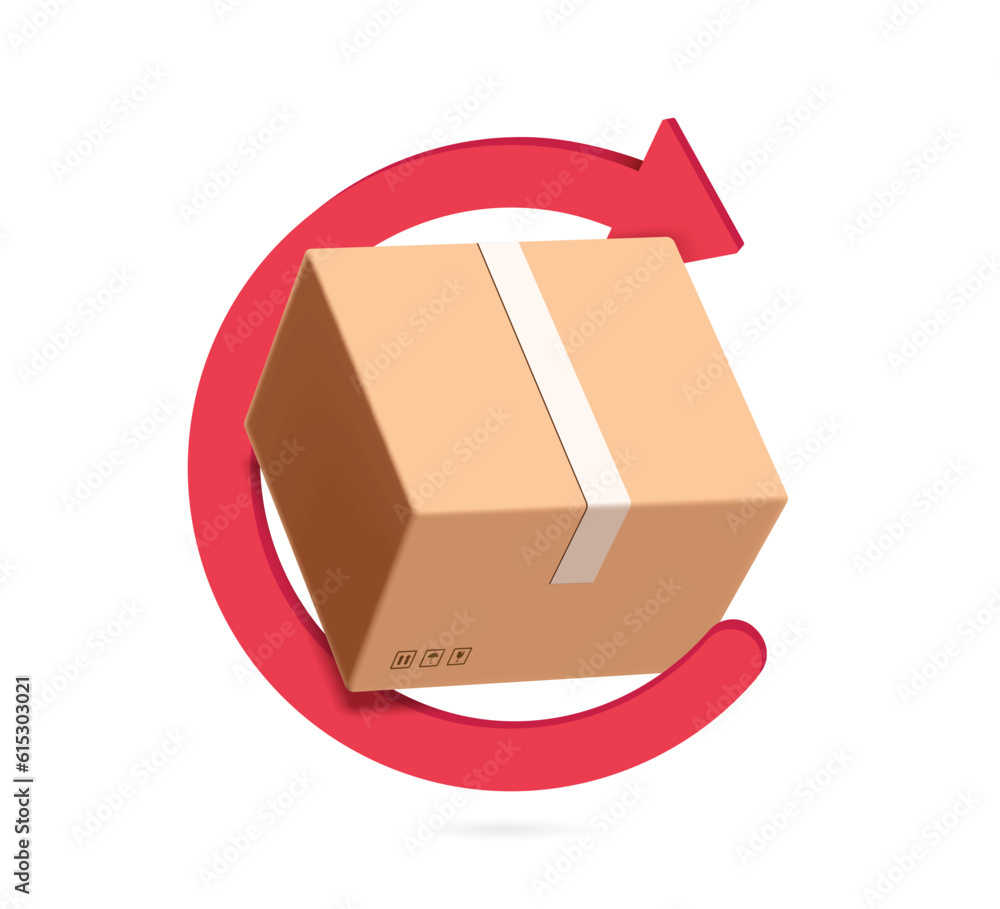 red arrow rotates around parcel box or cardboard box to represent ...